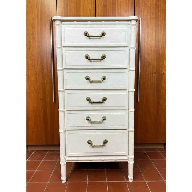White Faux Bamboo Six Drawer Dresser | Chairish