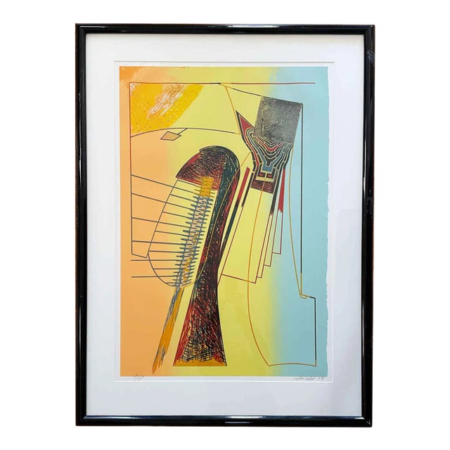 Large Vintage Abstract Lithograph - Signed and Dated | Chairish