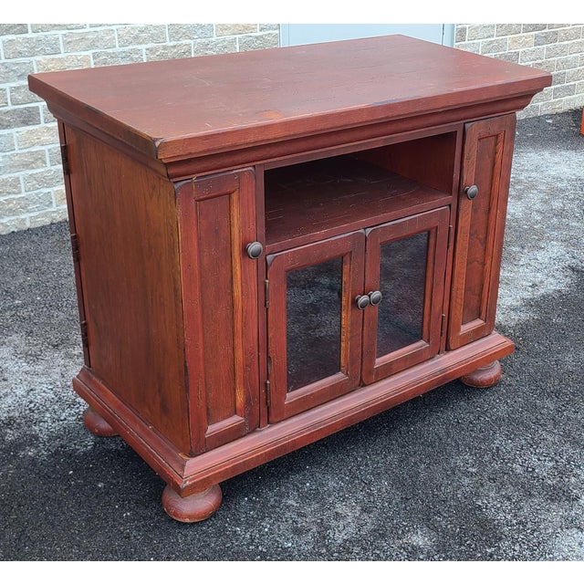 Broyhill Attic Heirlooms Red Rustic Oak Collection Tv Media Cabinet Stand C1990s Chairish