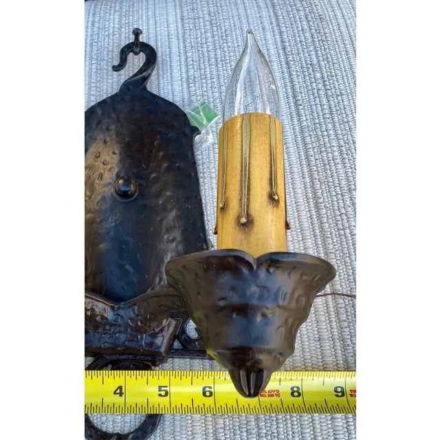 1930s Spanish Colonial 2 Light Hand Forged Wall Sconces | Chairish