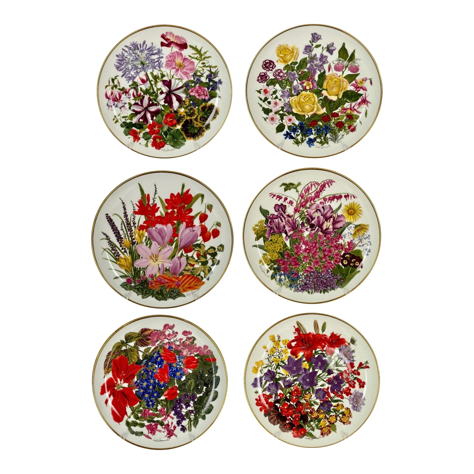 1970s England Wedgewood Porcelain Flower Plates – Set of 6 | Chairish