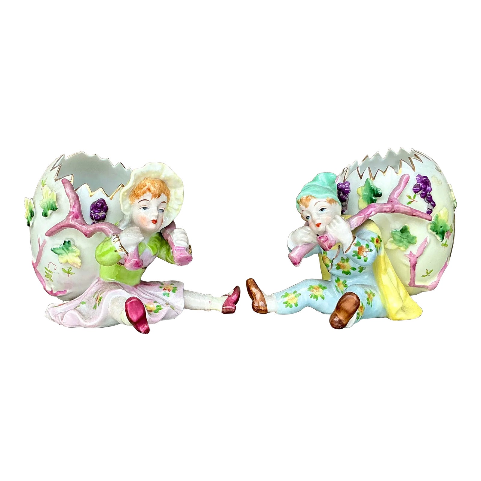 Vintage Regency Hand Painted Egg Figurines - Set of 2 | Chairish