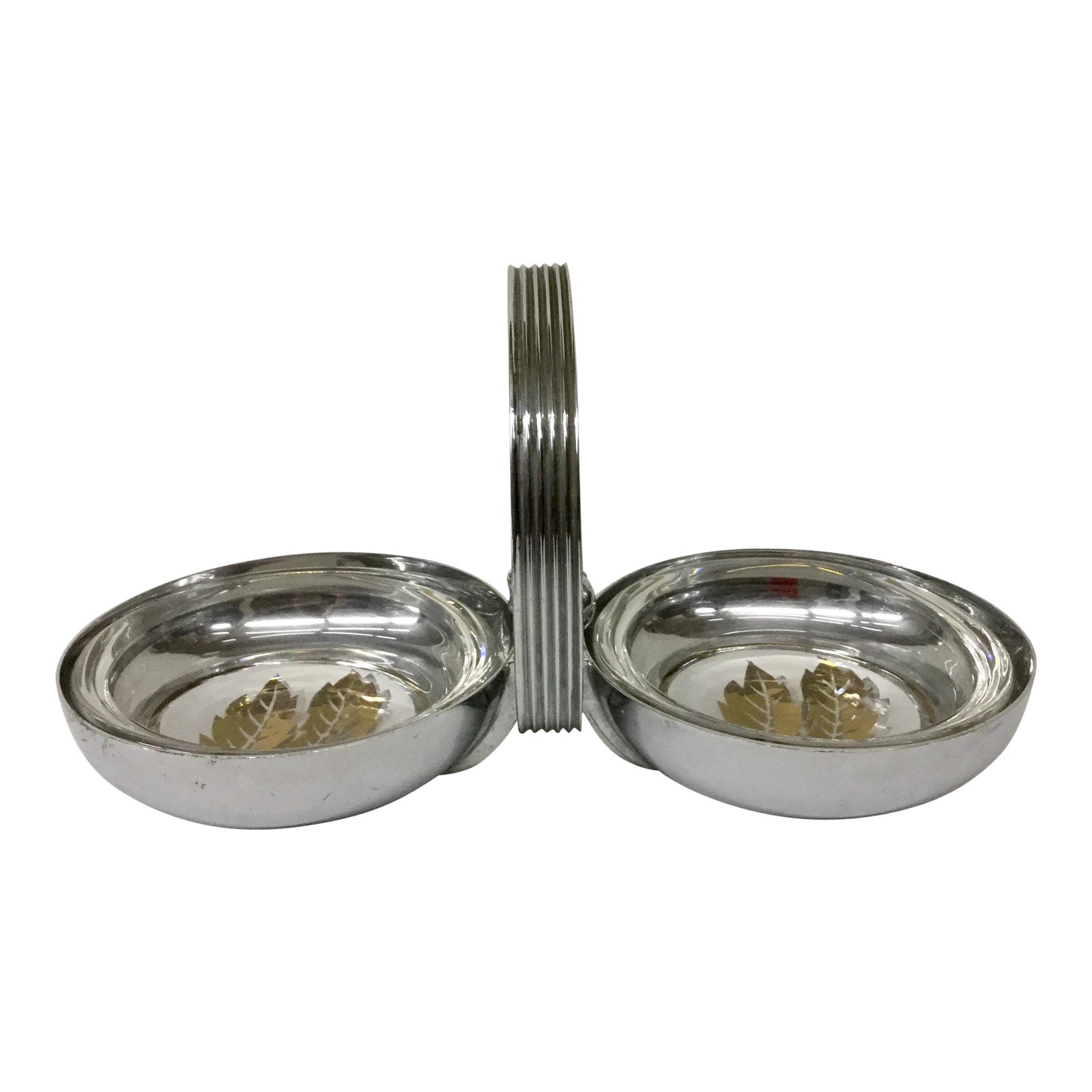 Art Deco Stainless Ashtray With Glass Inserts | Chairish