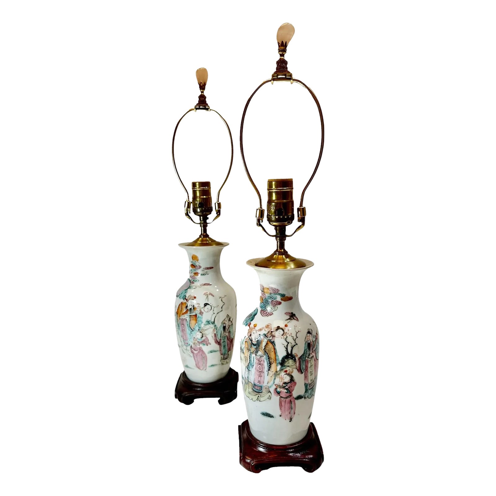 Late 19th Century Chinese Porcelain Lamps With Jade Finials - A Pair ...