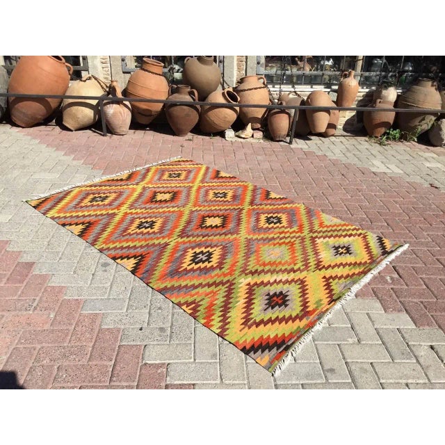Vintage Diamond Design Kilim Rug | Chairish