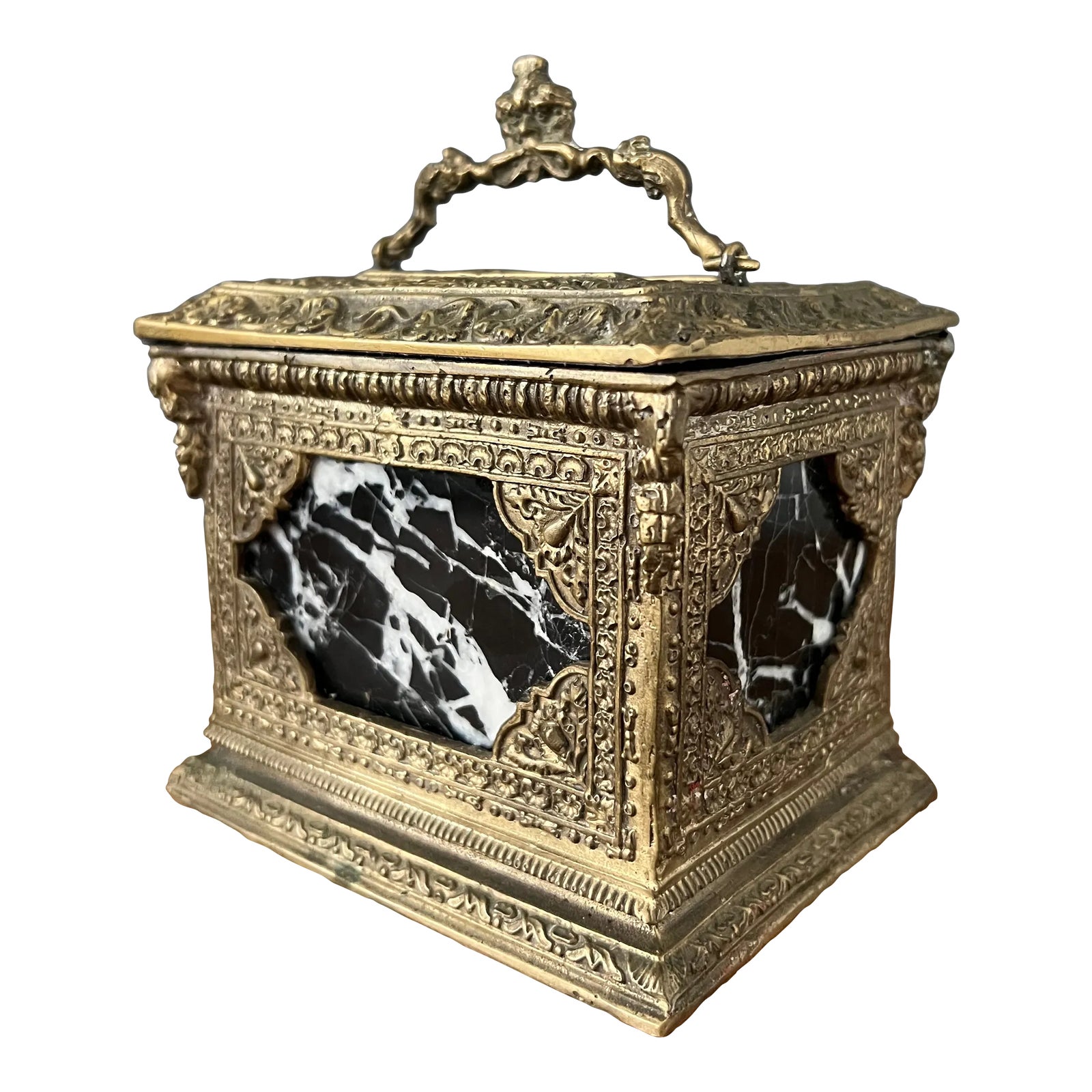 Early 1900s Ornate Baroque Bronze & Marble Casket | Chairish