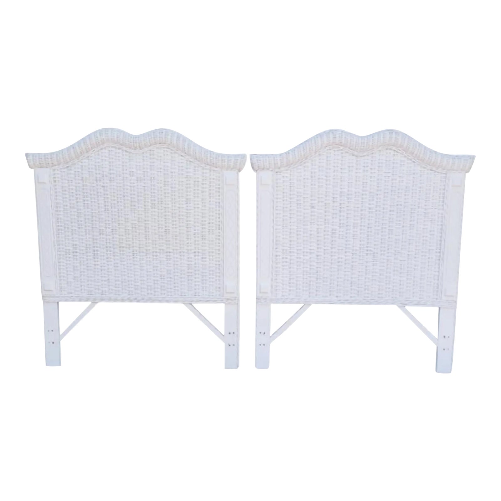 Vintage White Wicker Pagoda Regency Twin Size Headboards- a Pair | Chairish