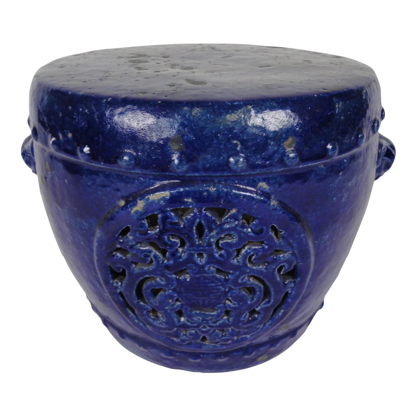 19th Century Vintage Blue Garden Stool | Chairish