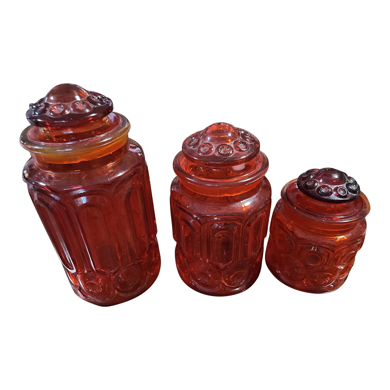 Mid Century Le Smith Red Glass Canisters Set of 3 Jars | Chairish