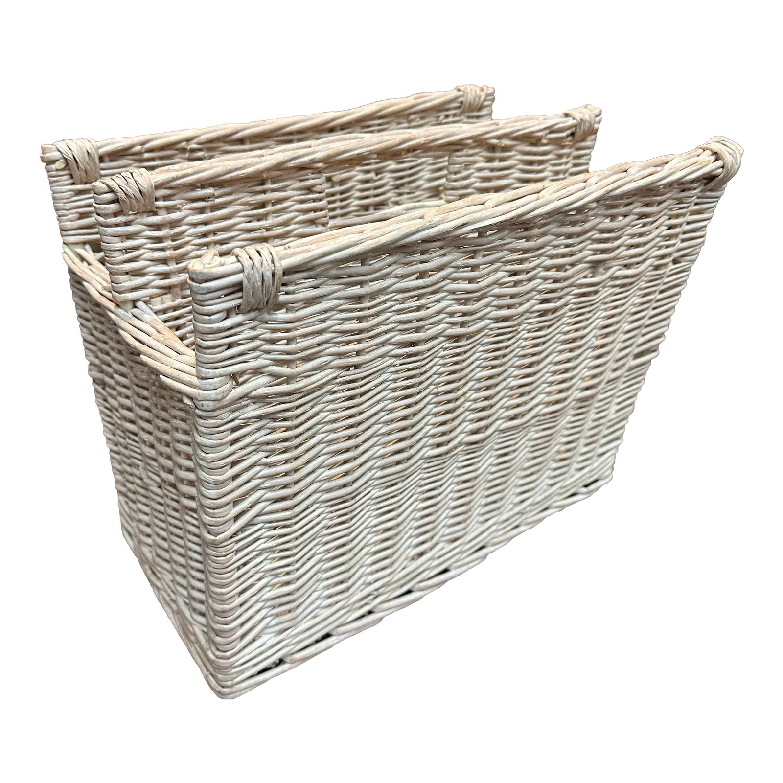 Wash White Rattan Magazine Holder | Chairish