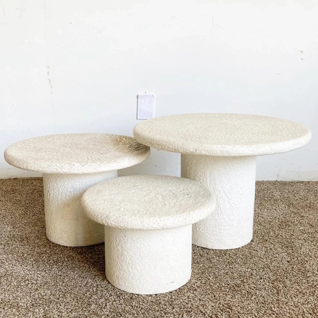 Postmodern Faux Stone Mushroom Nesting Side Table - Set of 3 | Chairish