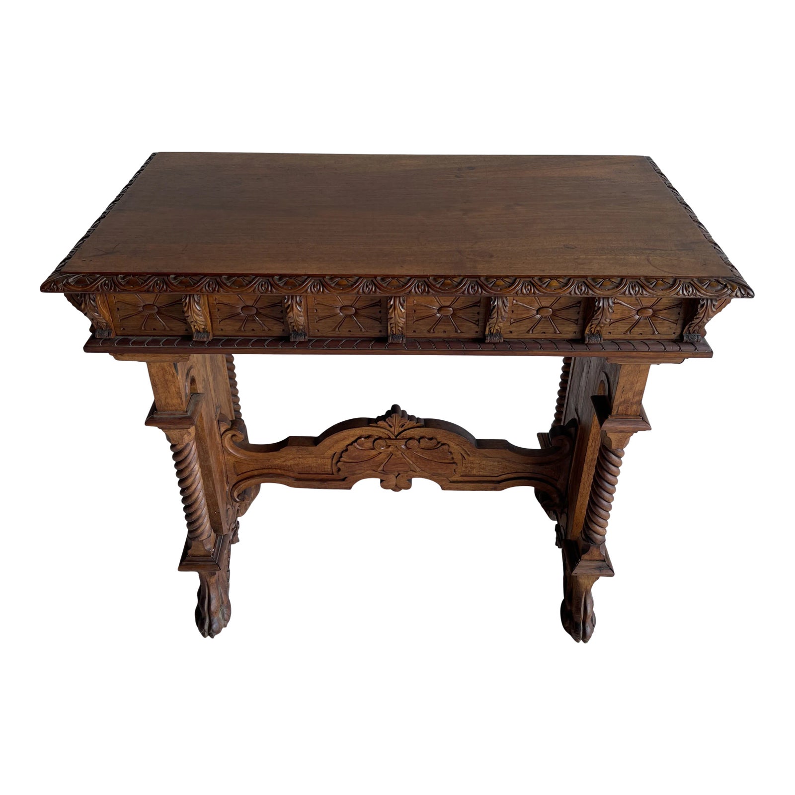 19th Century Italian Renaissance Revival Walnut Console Table | Chairish