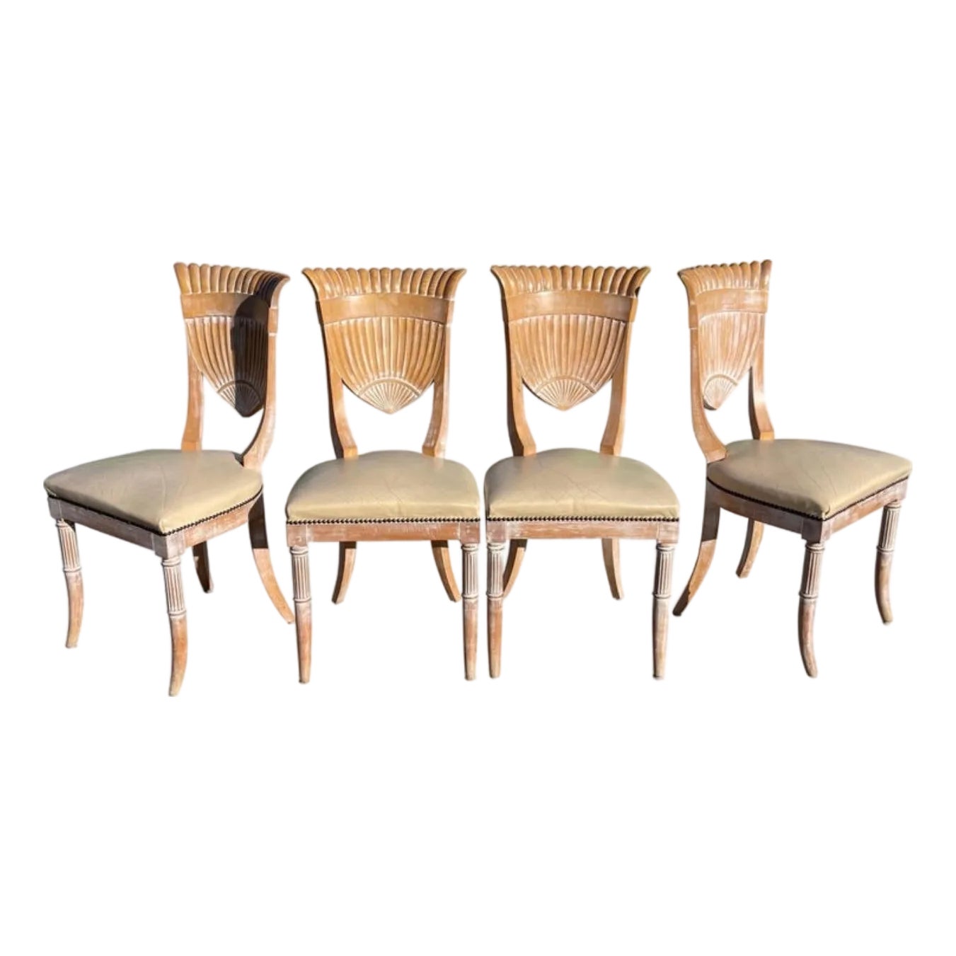 Italian Grotto Style Shield Scallop Shell Back Cerused Wood Chairs, Set ...