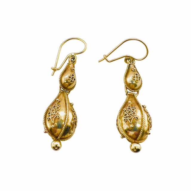 Victorian Etruscan 14k Gold Pierced Articulated Earrings - 2 Pieces ...