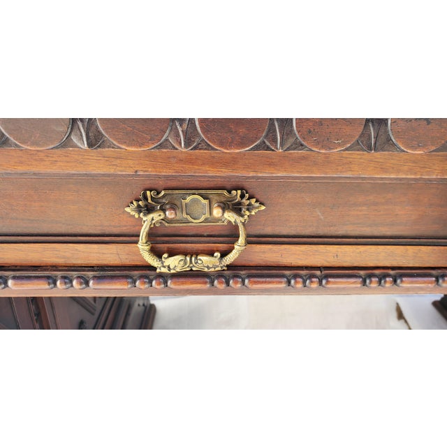 Antique 1900s Carved Walnut Italian Renaissance Old World Desk / Table ...