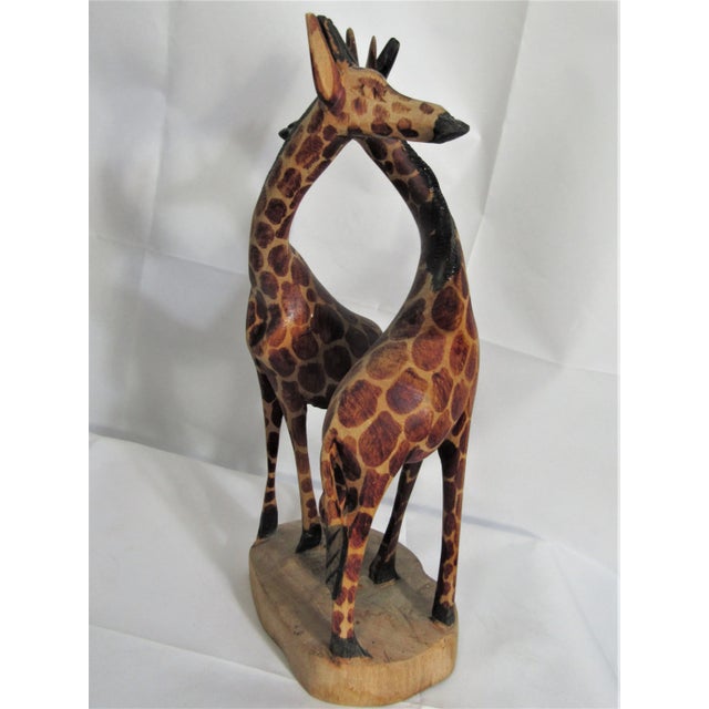 Late 20th Century Vintage Carved Entwined Giraffes on Stand | Chairish