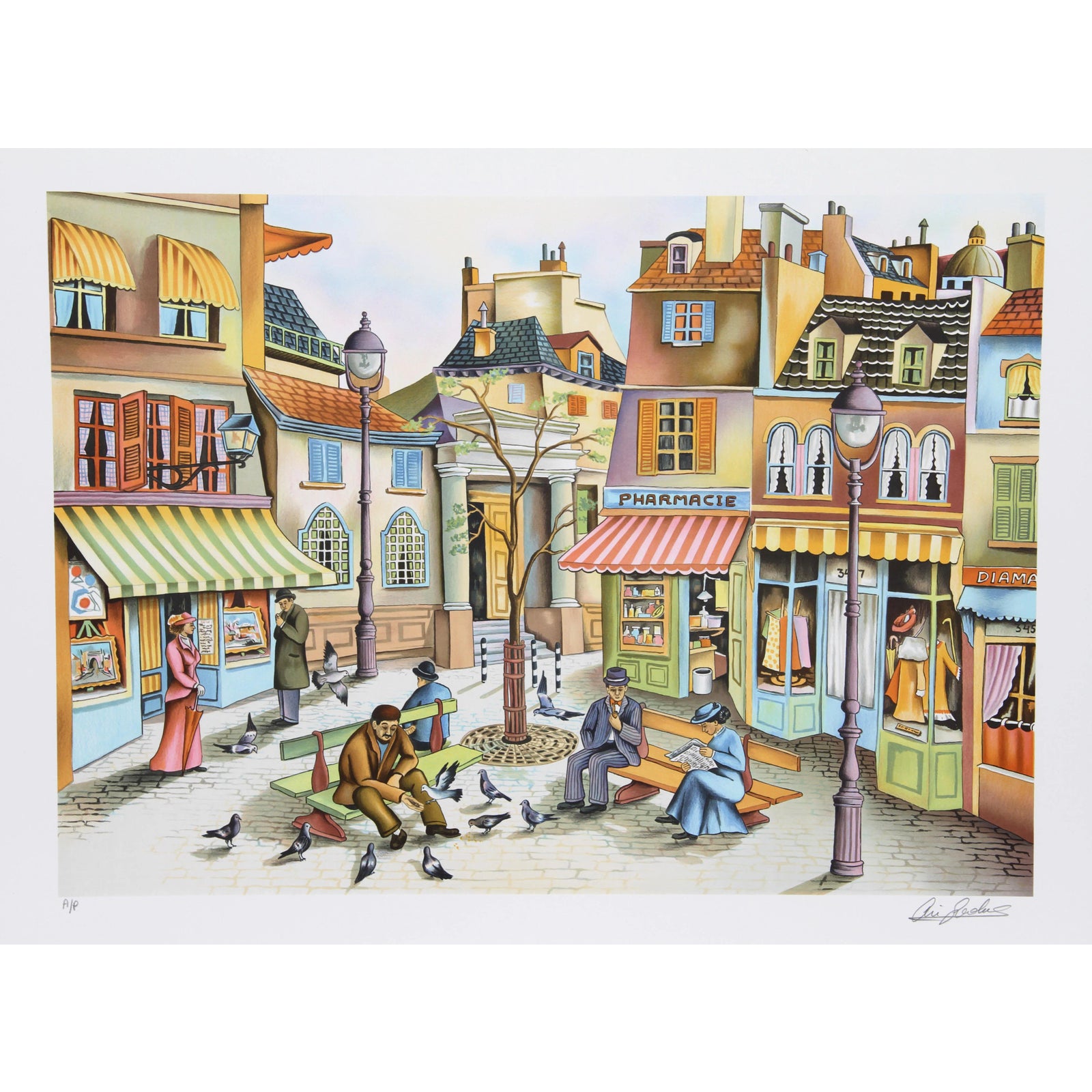 Ari Gradus, Pigeon Feeder, Lithograph | Chairish