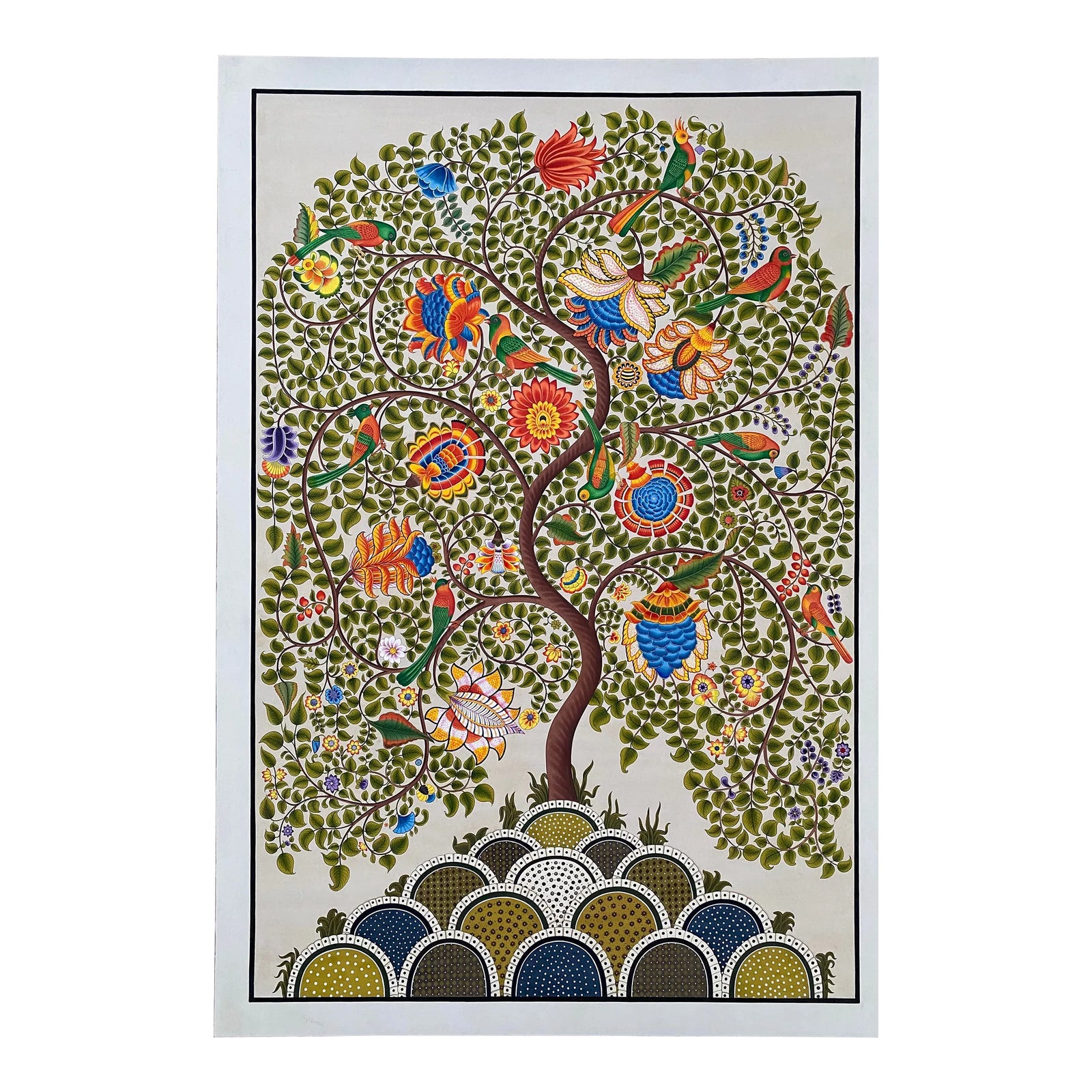 Tree of Life Indian Kalamkari Painting on Canvas | Chairish