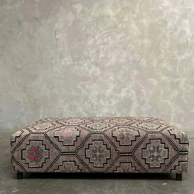 Contemporary Cocktail Ottoman Upholstered in Vintage Turkish Geometric ...