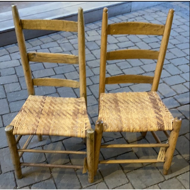 Rustic Pine Ladder Back Chairs - Set of 2 | Chairish