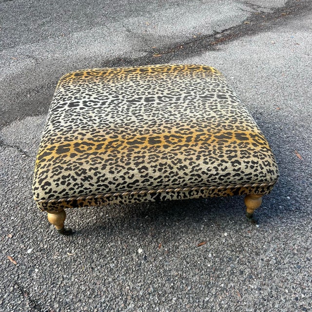 Large 1990s Custom Leopard Print Ottoman/Coffee Table | Chairish