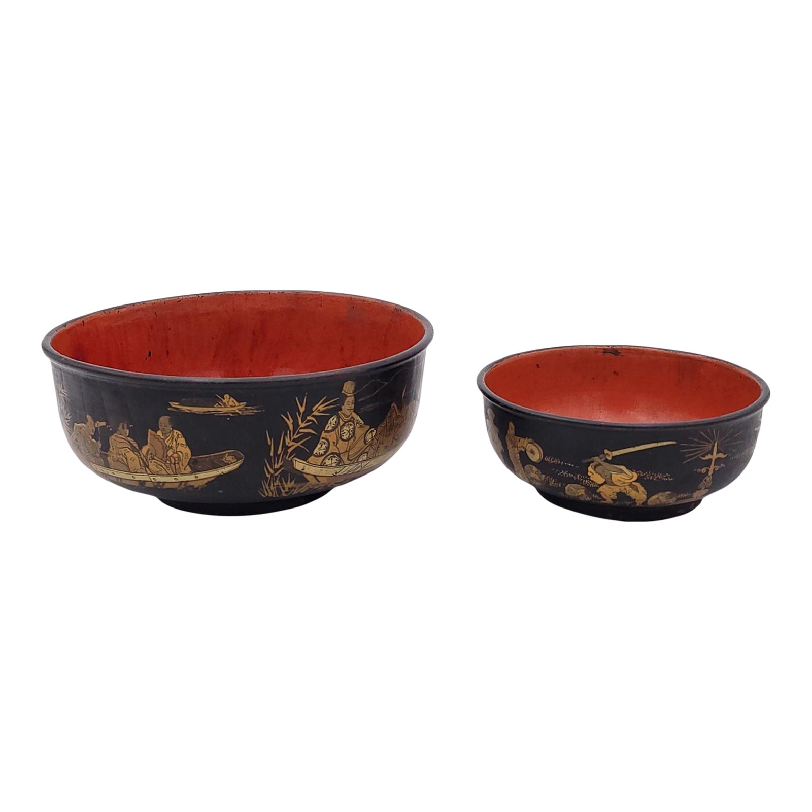 Pair of Similar Japanese Lacquer Decorated Bowls, Circa 1890 | Chairish