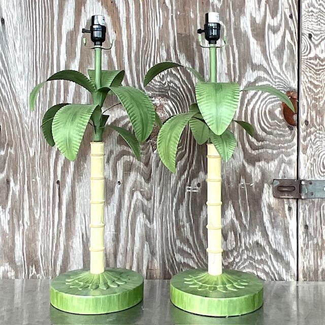 Vintage Coastal Tole Palm Tree Table Lamps Lamps - a Pair | Chairish