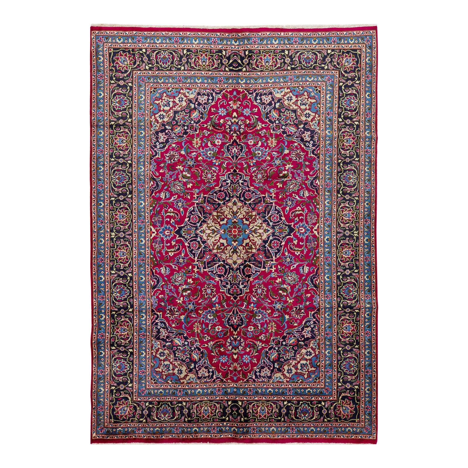 Red Vintage Handmade Kashan Wool Rug With Medallion Motif | Chairish
