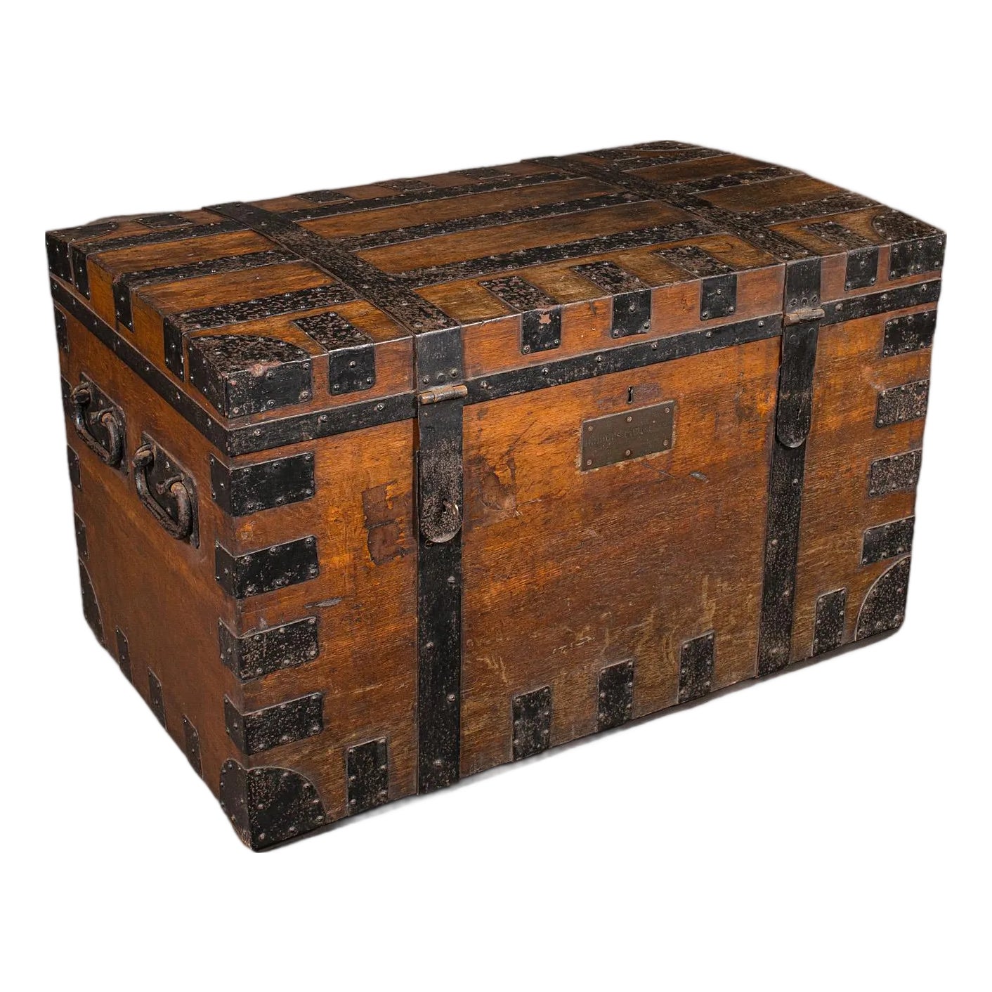 Large Antique Silver Chest, English, Oak, Iron Bound, Shipping Trunk ...