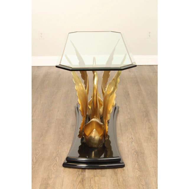 Quality Italian Brass Swan Glass Top Console Table | Chairish