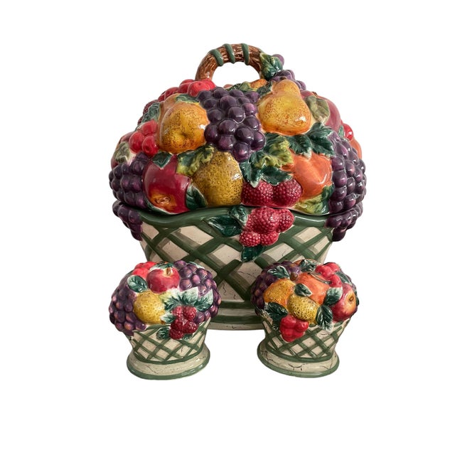 Vintage Ceramic Fruit Basket Lidded Dish and Salt and Pepper Shakers by ...