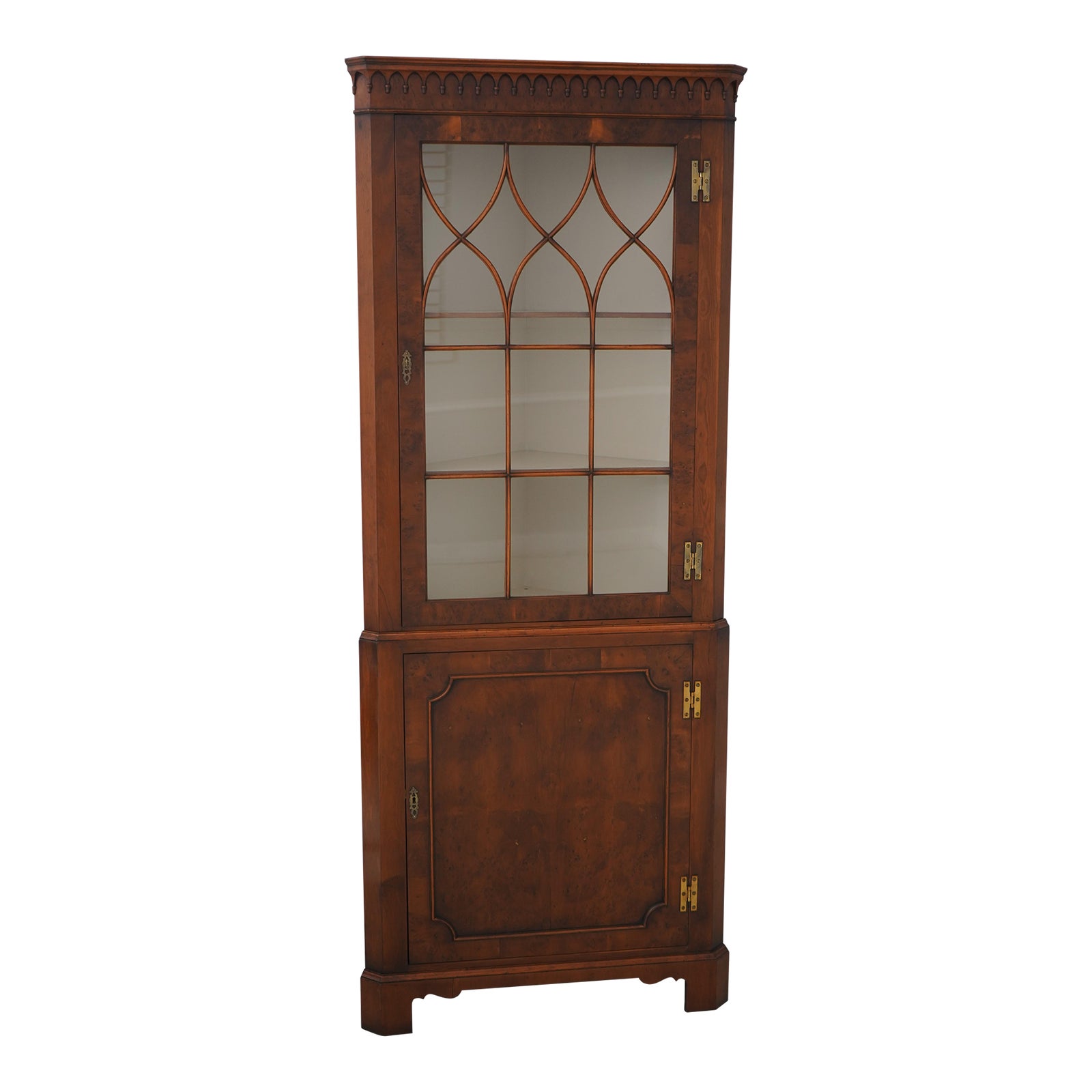 Smith & Watson English Style Yew Wood Corner Cabinet | Chairish