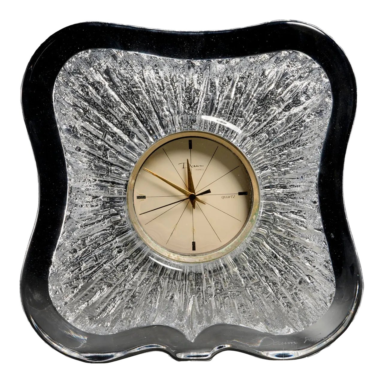 Vintage "Anemone" Crystal Table Clock by Daum, France | Chairish