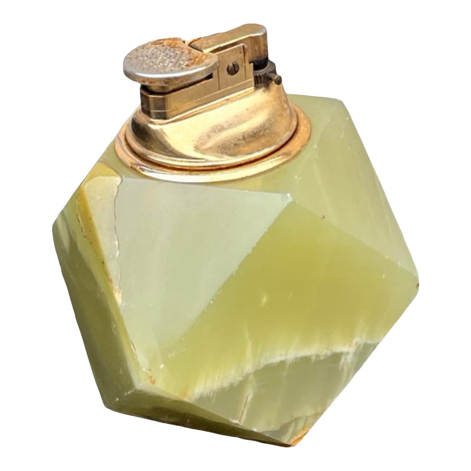 Alabaster Lighter, Natural Stone, Brass Italy, 1970s. | Chairish