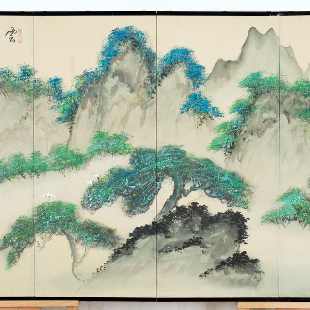 Early to Mid 20th Century Japanese Byobu Birds Over Tree Covered ...