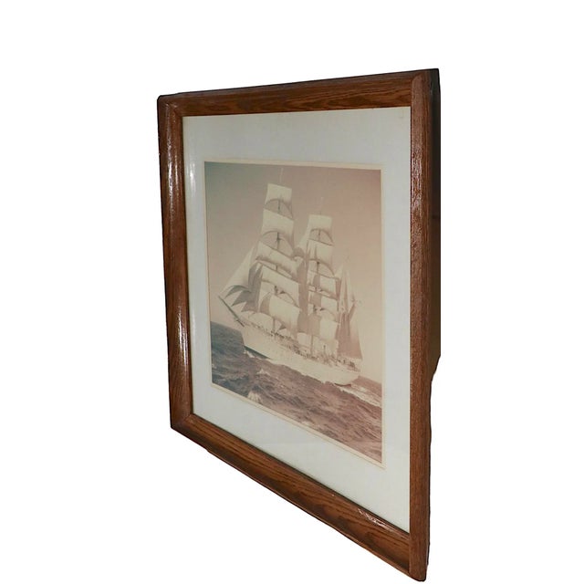 Vintage Nautical Theme Photograph of Sailing Ship in Oak Frame Dated ...