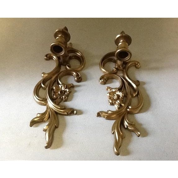 Vintage Syroco Ornate Gold Candle Wall Sconces | Chairish
