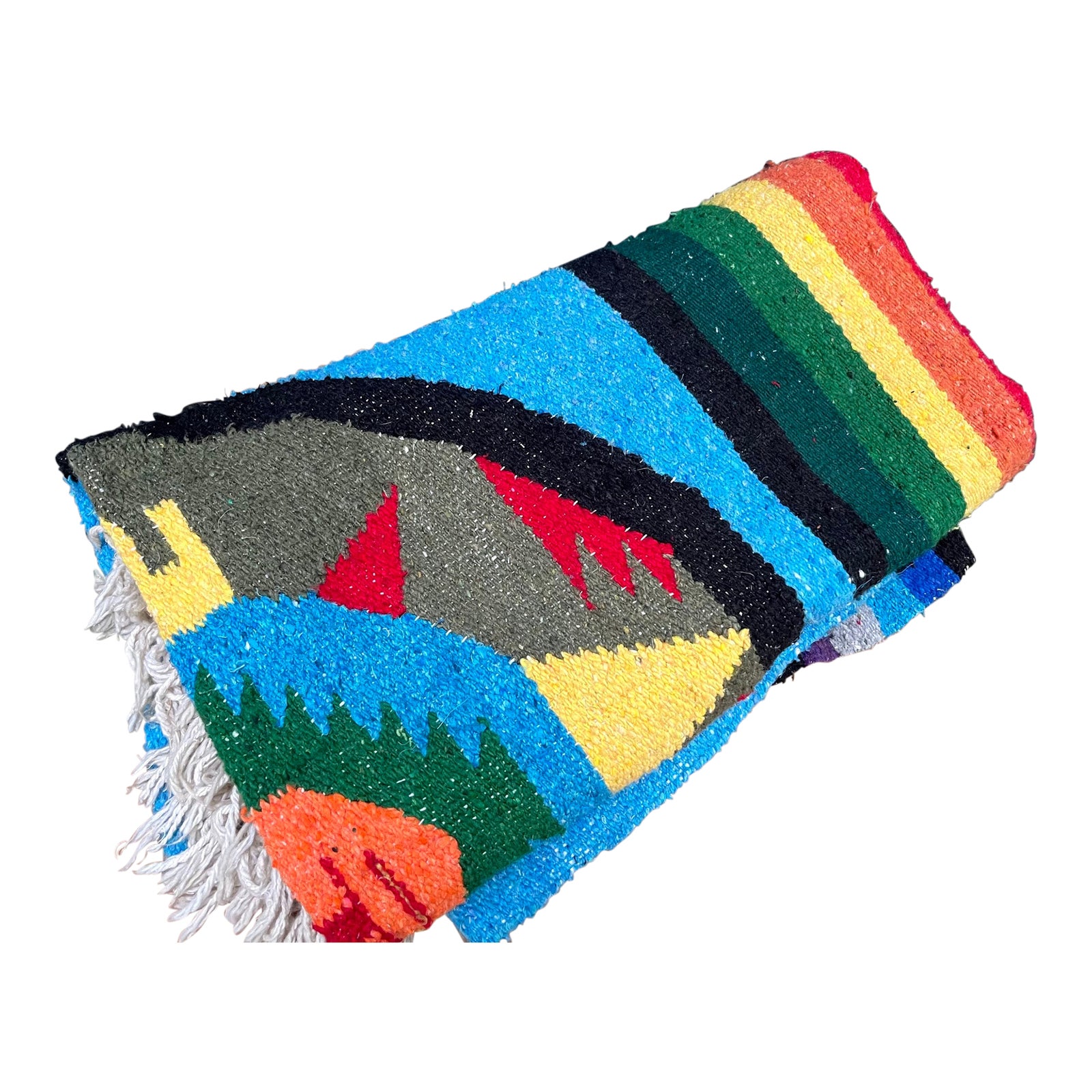 Aztec Style Woven Multicolored Fringed Sun Blanket/Throw | Chairish
