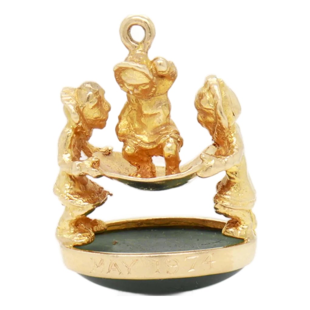 14k Gold & Alaskan Jade Cabochon Inuit / Inupiat Blanket Toss Charm or ...
