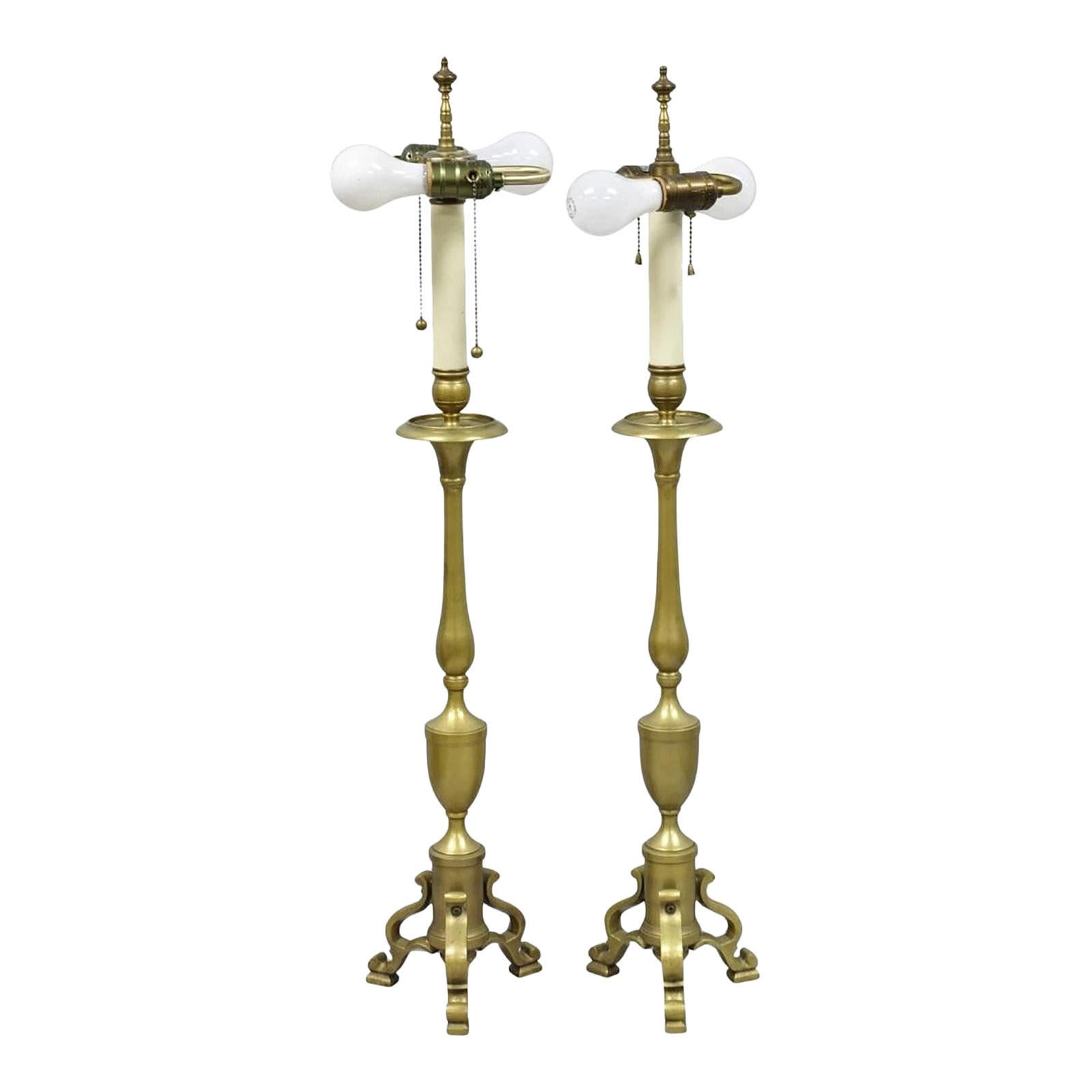 Vintage Federal Style Brass Candlestick Urn Form Table Lamps, Japan - A ...