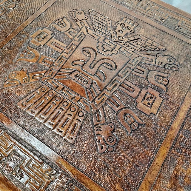Peruvian Embossed Leather Coffee Table and Four Stools, Second Half of ...