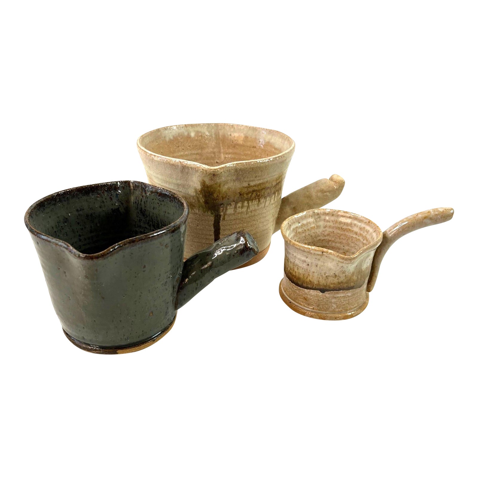 1990s Rustic Artisan Studio Pottery Spouted Measuring Cups- Set of 3 ...