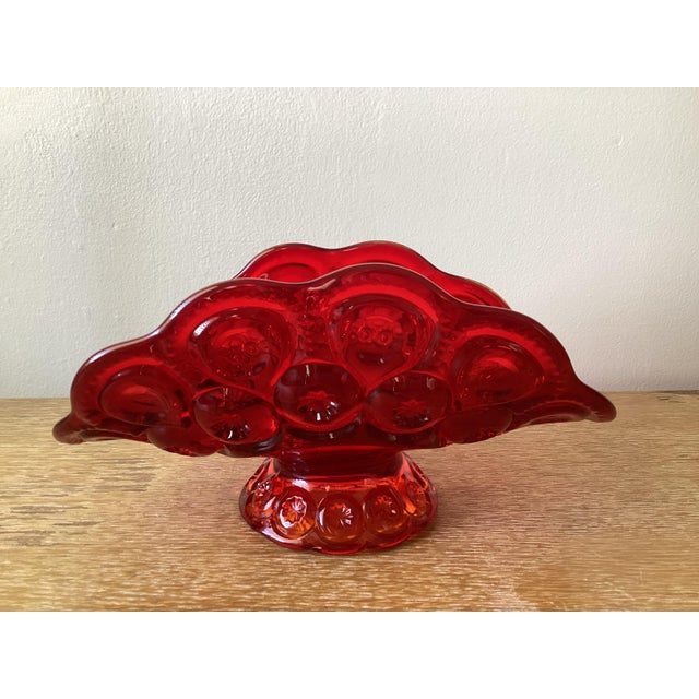 60s Ruby Red Moon and Stars Pressed Glass Banana Boat Fruit Bowl ...