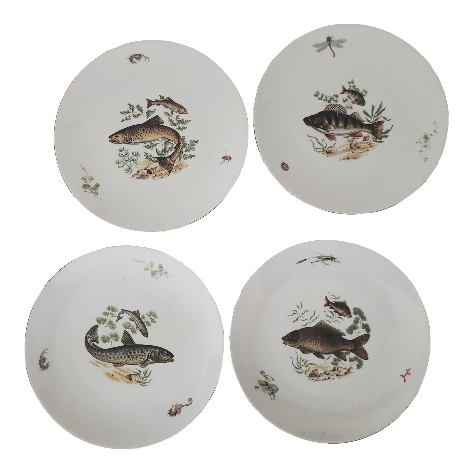Early 20th Century Bavarian Fish Plates- Set of 4 | Chairish