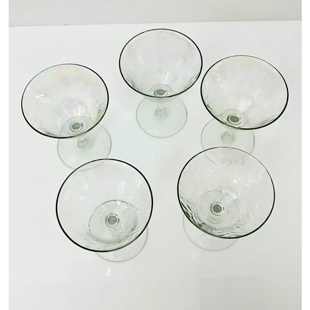 Vintage C1960s Iridescent Stem Glasses Martini Champagne Set Of 5
