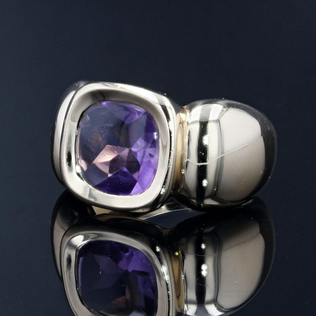 French Modern 3.60 Cartas Amethyst 18 Karat Yellow Gold Bangle Ring ...