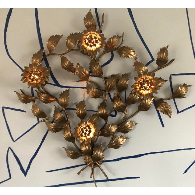1950s Large Italian Tole Gilt Hydrangea Wall Sconce | Chairish