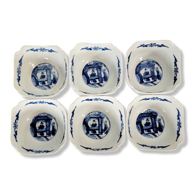Chinese Blue & White Square Porcelain Bowls- Hand Painted Set of 6 ...