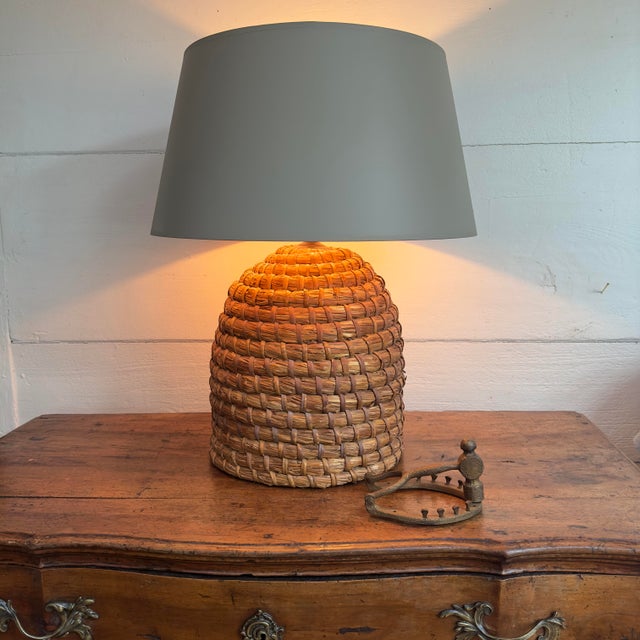 1960s Beehive Table Lamp With Burlap Shade | Chairish