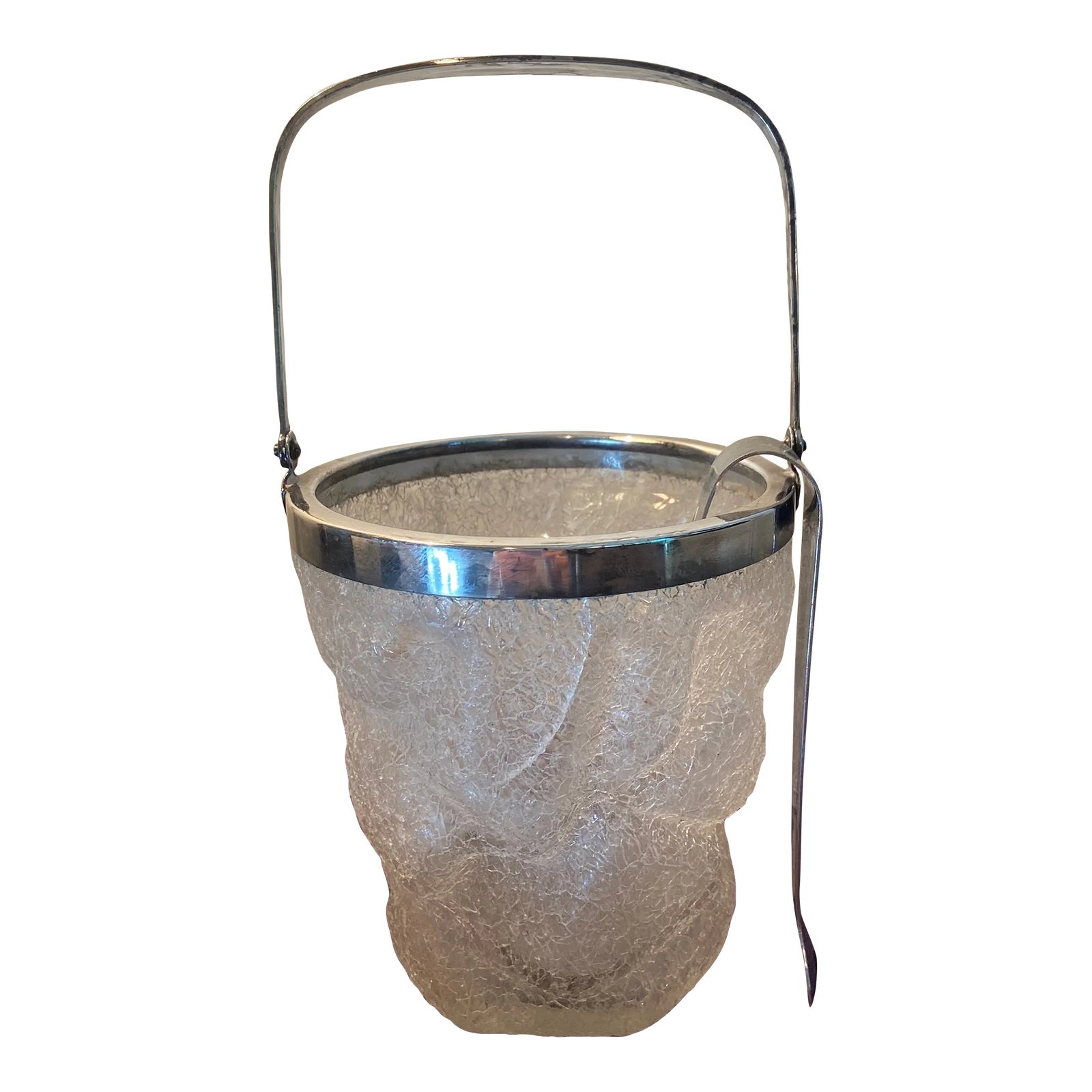 Mid 20th Century Mid-Century Modern Crackle Glass and Silverplated Ice ...